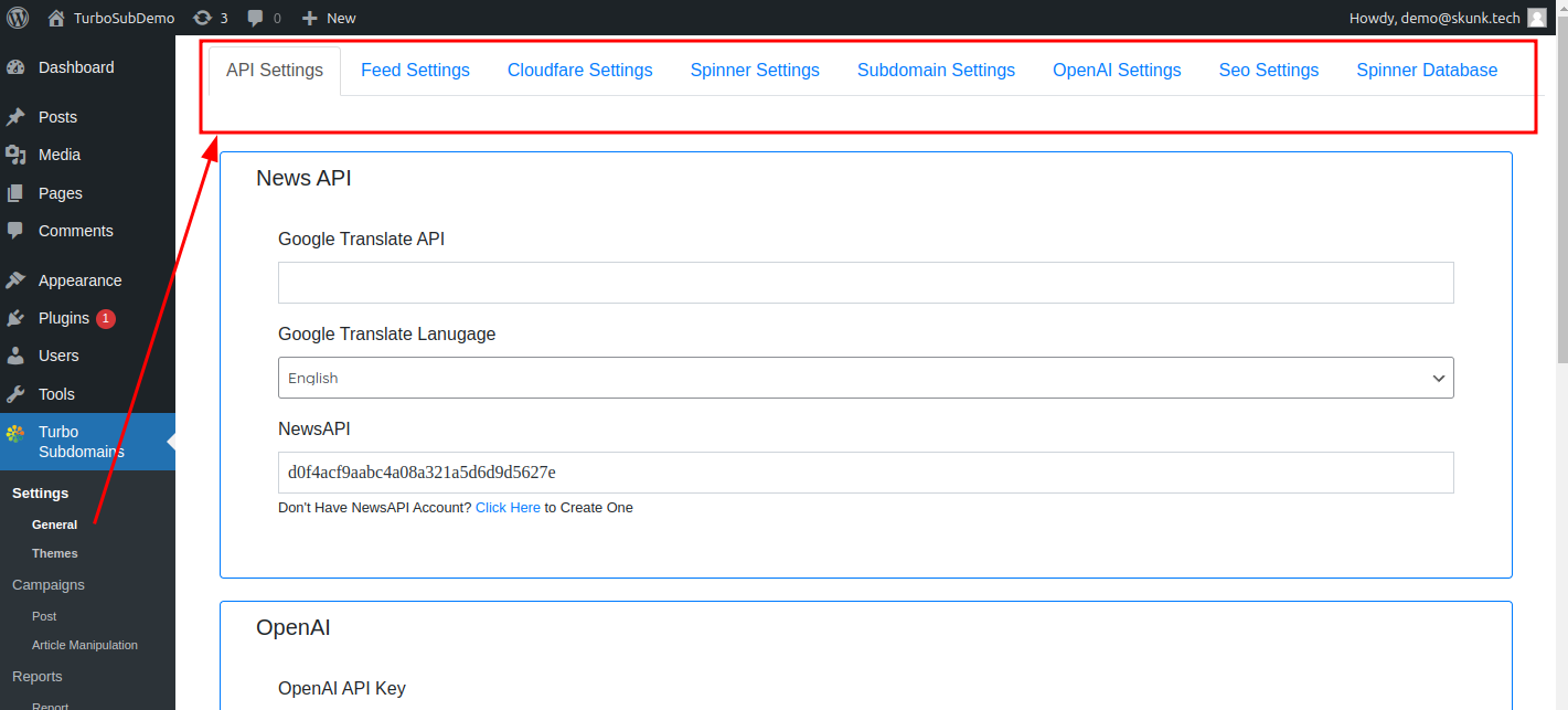 General Settings - TurboSubdomains